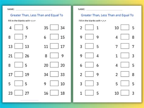 Printable Greater Than Less Than And Equal To Worksheet For Grade