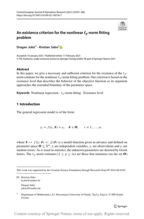an existence criterion for the nonlinear ell p norm fitting problem request pdf