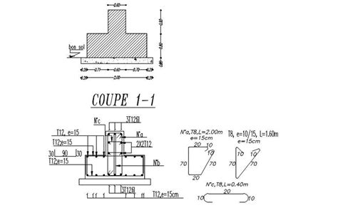 2d Design Of Cross Section Of Footing With Reinforcement Details In Autocad Drawing Cad File