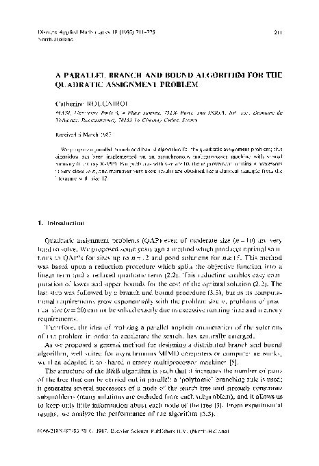 pdf a parallel branch and bound algorithm for the quadratic assignment problem catherine