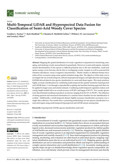 pdf multi temporal lidar and hyperspectral data fusion for classification of semi arid woody