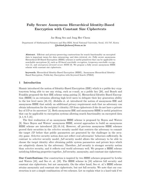 pdf fully secure anonymous hierarchical identity based encryption with constant size ciphertexts