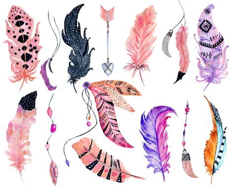 Boho Feathers Watercolor Pink Clipart By Evgeniiasart 16960 Hot Sex Picture