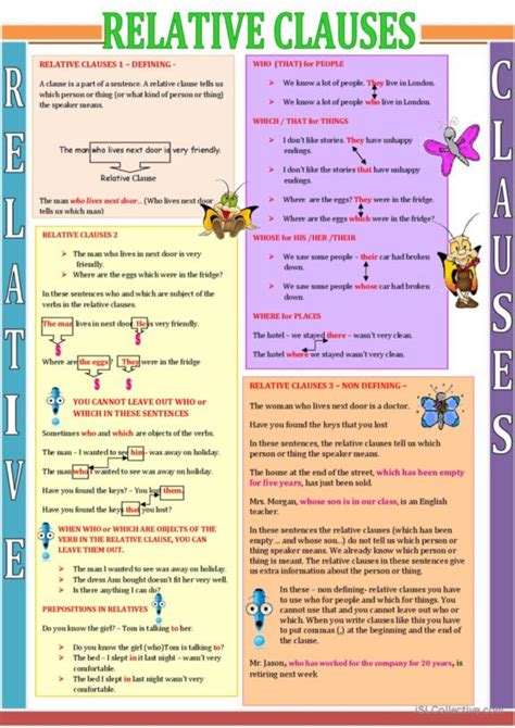 Defining And Non Defining Relative Clauses With Answers Esl Worksheet
