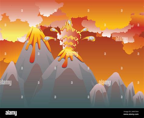 Illustration Of Cartoon Volcano Eruption With Hot Lava Stock Vector Image And Art Alamy