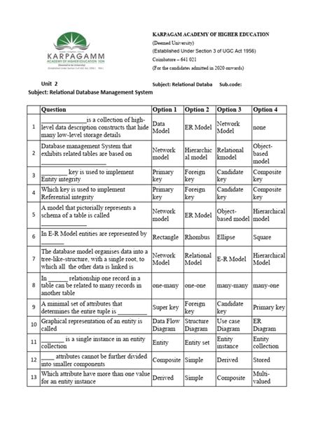 rdbms unit 2 one marks pdf relational database cybernetics