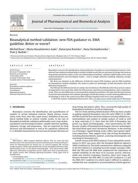 pdf bioanalytical method validation new fda guidance vs ema guideline better or worse