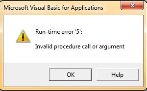 Invalid Procedure Call Or Argument Run Time Error 5 Using VBA With