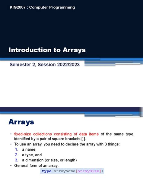introduction to arrays pdf parameter computer programming computer engineering