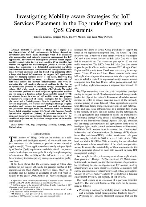 pdf investigating mobility aware strategies for iot services placement in the fog under energy