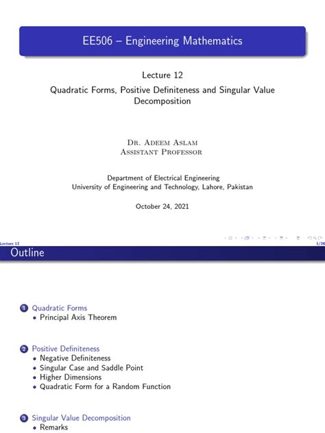 ee506 engineering mathematics quadratic forms positive definiteness and singular value