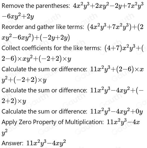solved find 4x 2y 3 2xy 2 2y 7x 2y 3 6xy 2 2y place the correct coefficients in the
