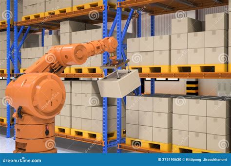 Automation Factory Or Cargo With 3d Rendering Robotic Arm Carry