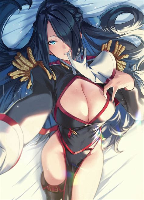 Rule 34 Anti Demon Corps Uniform Azuma Fubuki Blue Eyes Blue Hair Cleavage Cleavage Cutout