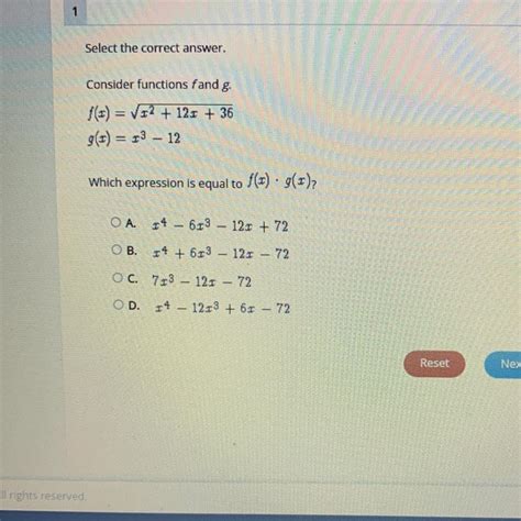 select the correct answer consider functions f and g f x x² 12x 36 g x 13 12 which
