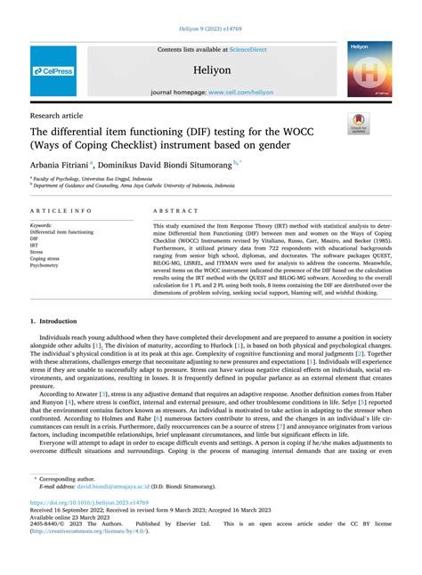 pdf the differential item functioning dif testing for the wocc ways of coping checklist
