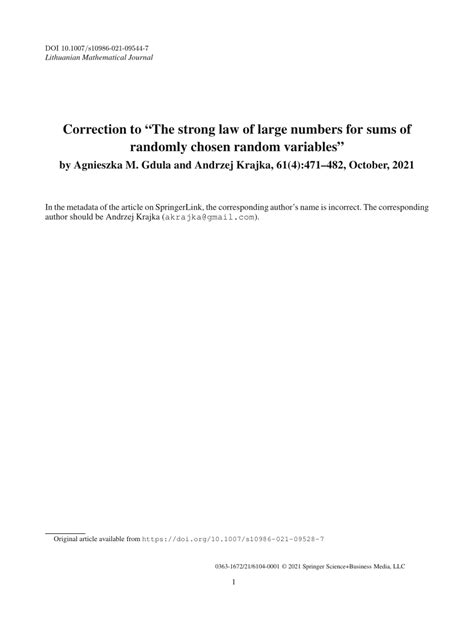 pdf correction to the strong law of large numbers for sums of randomly chosen random variables