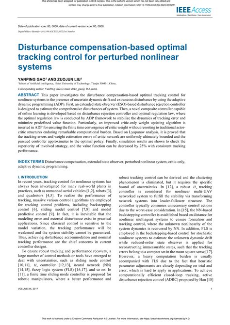 pdf disturbance compensation based optimal tracking control for perturbed nonlinear systems