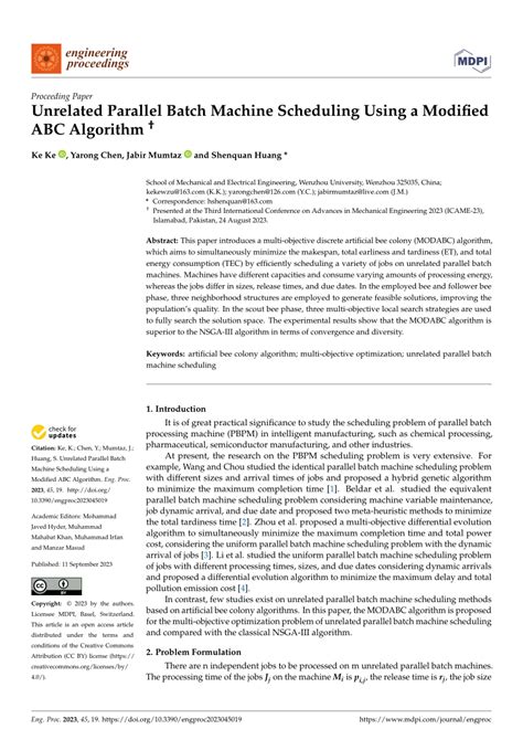 pdf unrelated parallel batch machine scheduling using a modified abc algorithm
