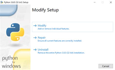 Modify Repair Or Remove Installation Python
