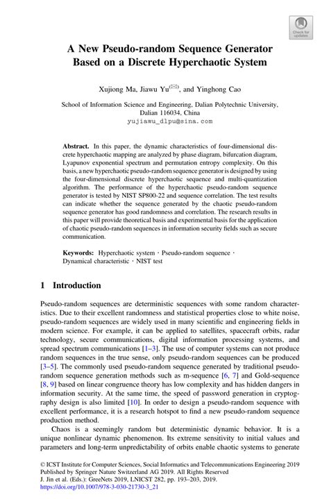 pdf a new pseudo random sequence generator based on a discrete hyperchaotic system