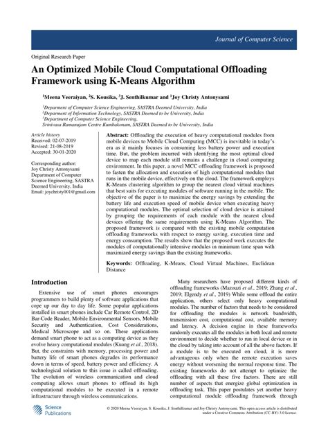pdf an optimized mobile cloud computational offloading framework using k means algorithm