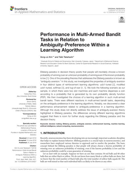 pdf performance in multi armed bandit tasks in relation to ambiguity preference within a