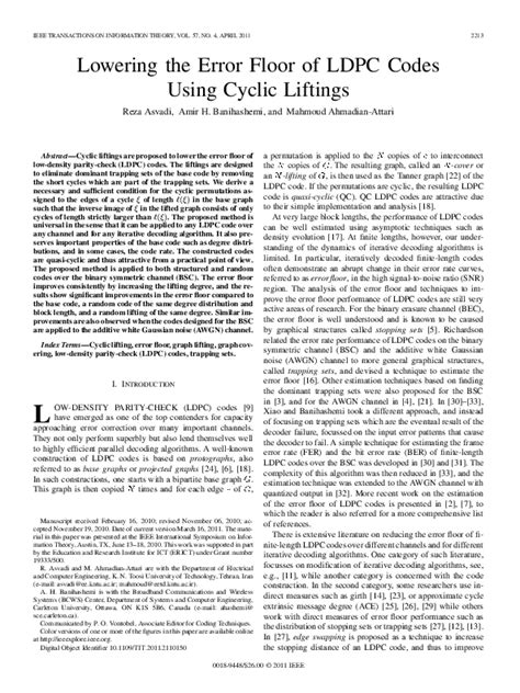 pdf lowering the error floor of ldpc codes using cyclic liftings reza asvadi