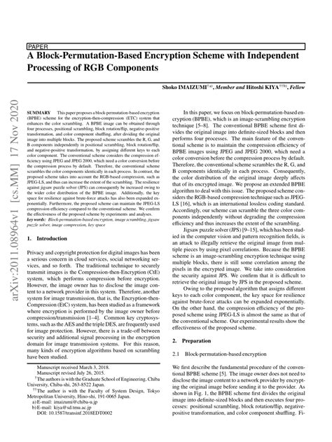 pdf a block permutation based encryption scheme with independent processing of rgb components