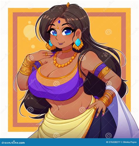 Hot Indian Aunty In Deep Neck Blouse And Saree Generative Ai Stock Illustration Illustration