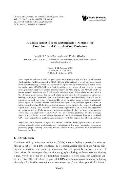 pdf a multi agent based optimization method for combinatorial optimization problems
