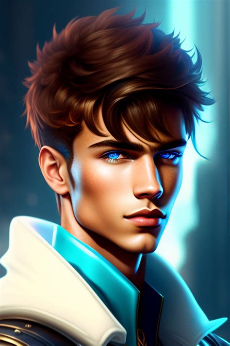 Lexica Wavy Brown Short Hair Young Man Light Skin Blue Eyes In The Style Of Vi Arcane