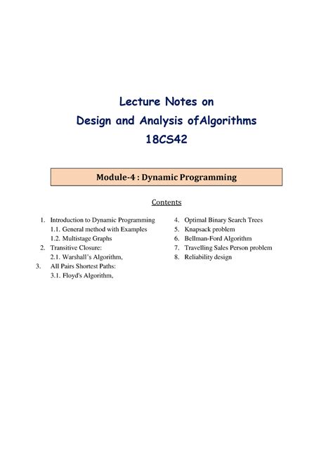 18cs42 daa m4 notes lecture notes on design and analysis ofalgorithms 18cs contents
