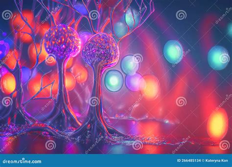Neurons Brain Cells Neural Network 3D Illustration Stock