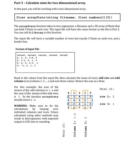 solved part 3 calculate stats for two dimensional array in