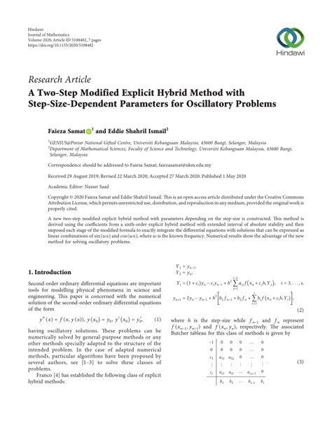 pdf a two step modified explicit hybrid method with step size dependent parameters for