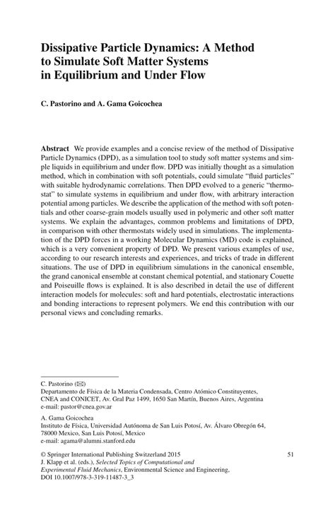 pdf dissipative particle dynamics a method to simulate soft matter systems in equilibrium and