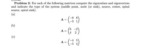 solved problem 2 for each of the following matrices compute