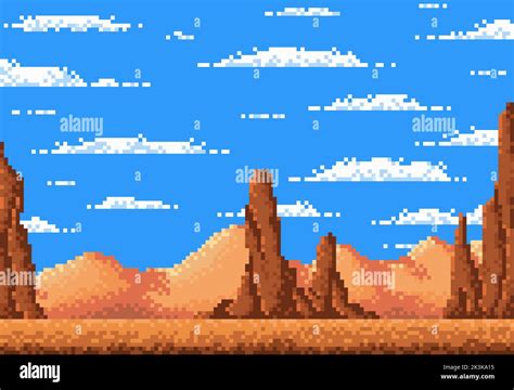 Desert Landscape 8 Bit Pixel Game Level Background Vector Arizona Or