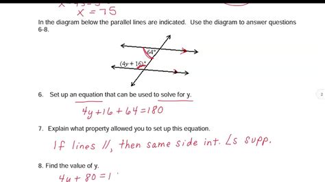 Parallel Lines Cut By A Transversal Algebra Worksheets