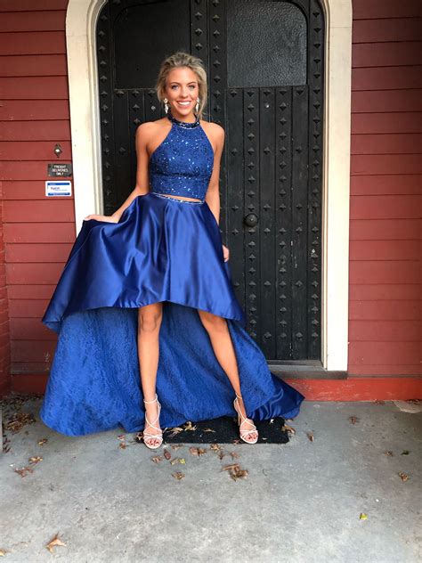 Two Piece Prom Dresses Halter A Line Lace Long High Neck Prom Dress Jk Anna Promdress