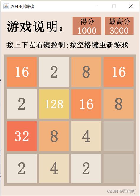 2048小游戏 java版（代码 注释） 2028小游戏java 包括最高分 csdn博客
