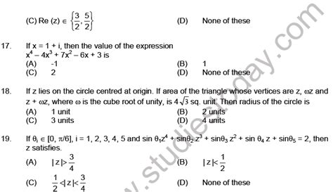 jee mathematics complex numbers mcqs set c multiple choice questions