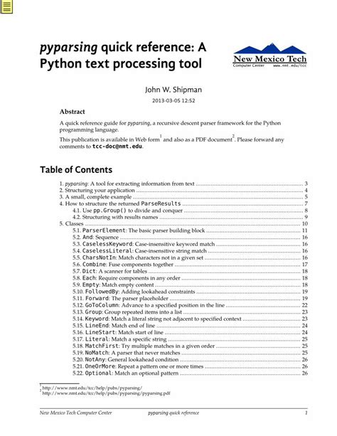 PDF Pyparsing Quick Reference A Python Text Processing Tool