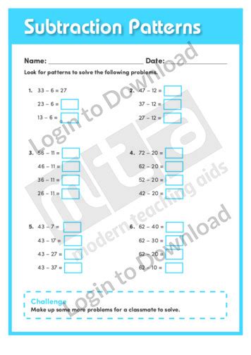 lesson zone au subtraction patterns