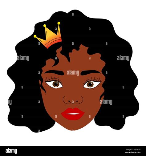 Black Woman Head With Gold Crown Vector Illustration Of A Black Girl Queen With Curly Hair