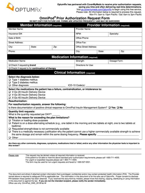 fillable online omnipod prior authorization request form fax email print pdffiller