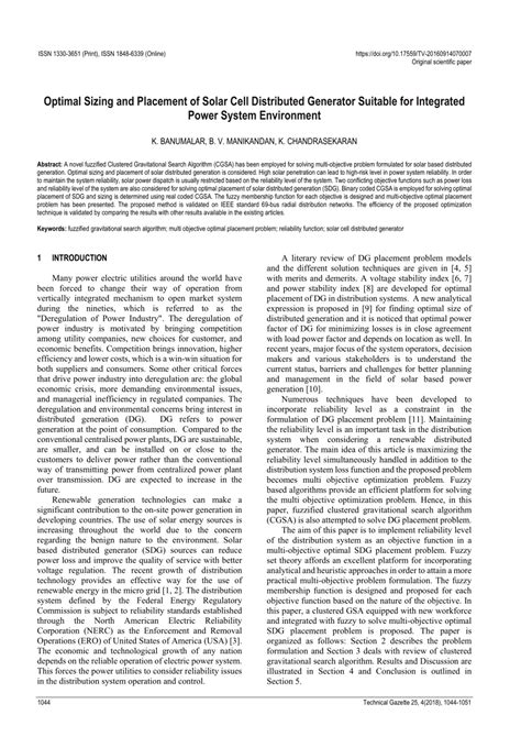 pdf optimal sizing and placement of solar cell distributed generator suitable for integrated