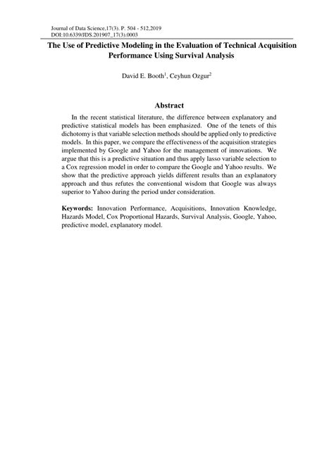 pdf the use of predictive modeling in the evaluation of technical acquisition performance