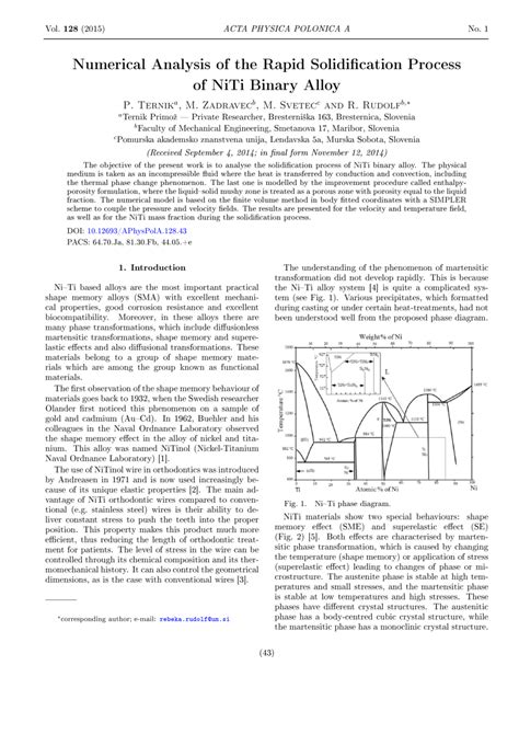 pdf numerical analysis of the rapid solidification process of niti binary alloy